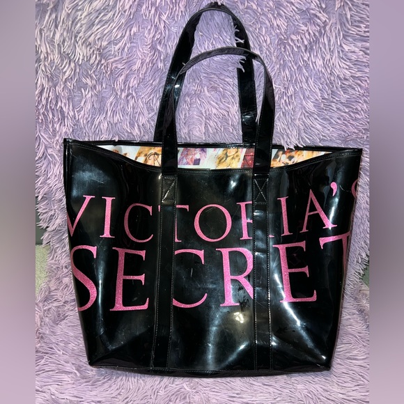 Victoria's Secret | Bags | Victorias Secret Xl Shiny Black Vinyl Tote ...